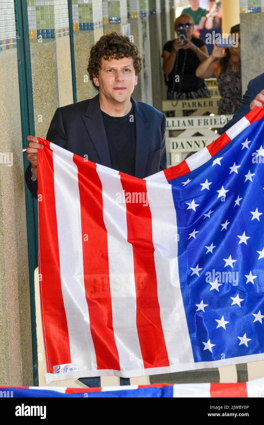 Jesse Eisenberg poses during the unveiling of his dedicated beach ...