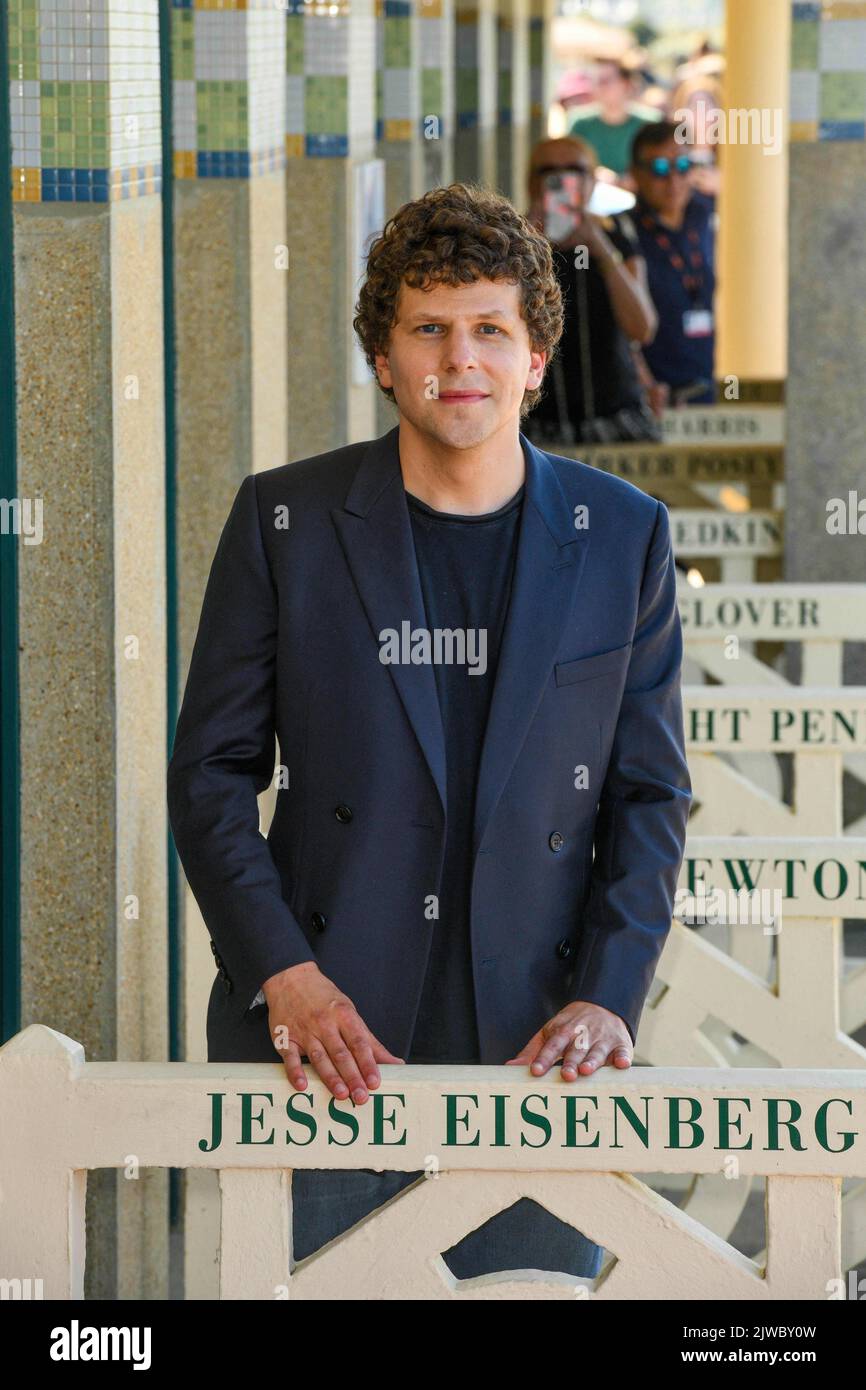 Jesse Eisenberg poses during the unveiling of his dedicated beach ...