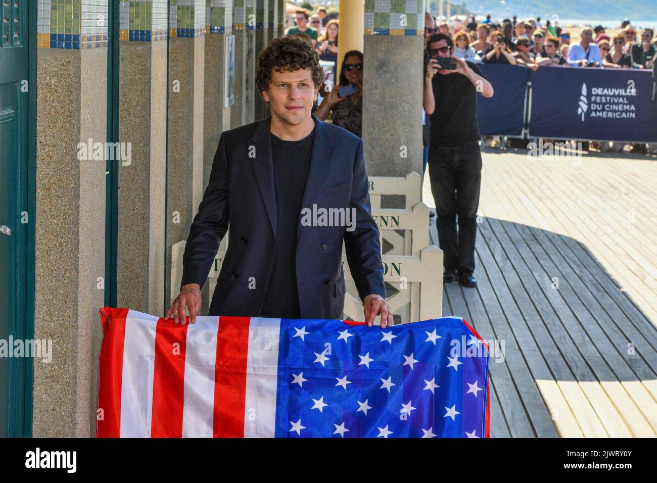 Jesse Eisenberg poses during the unveiling of his dedicated beach ...