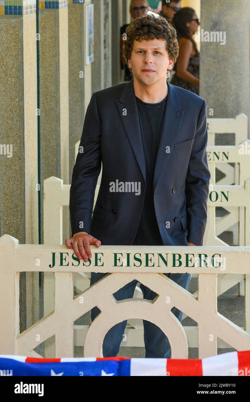 Jesse Eisenberg poses during the unveiling of his dedicated beach ...