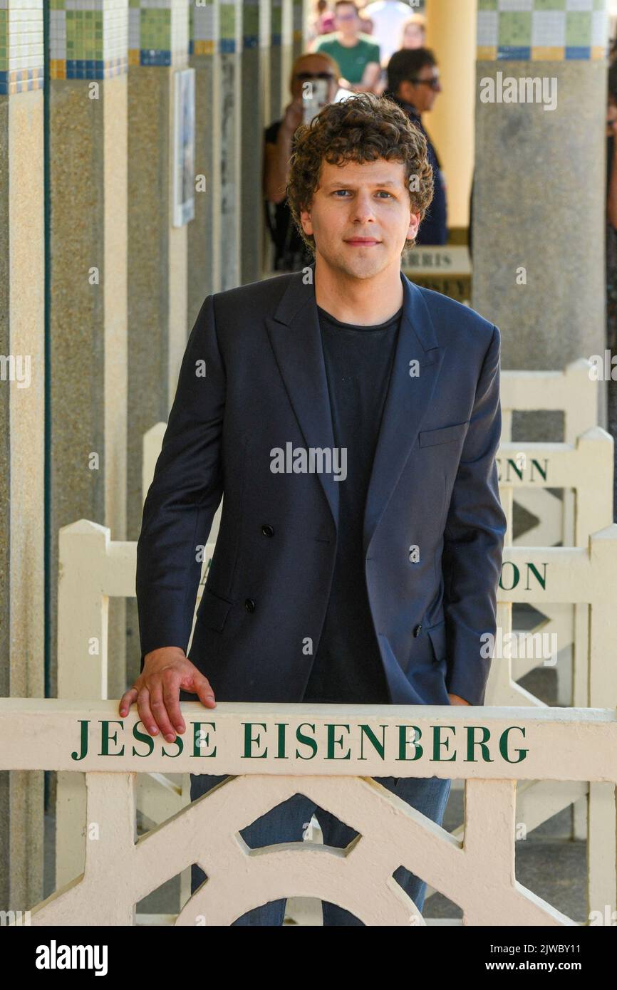 Jesse Eisenberg poses during the unveiling of his dedicated beach ...