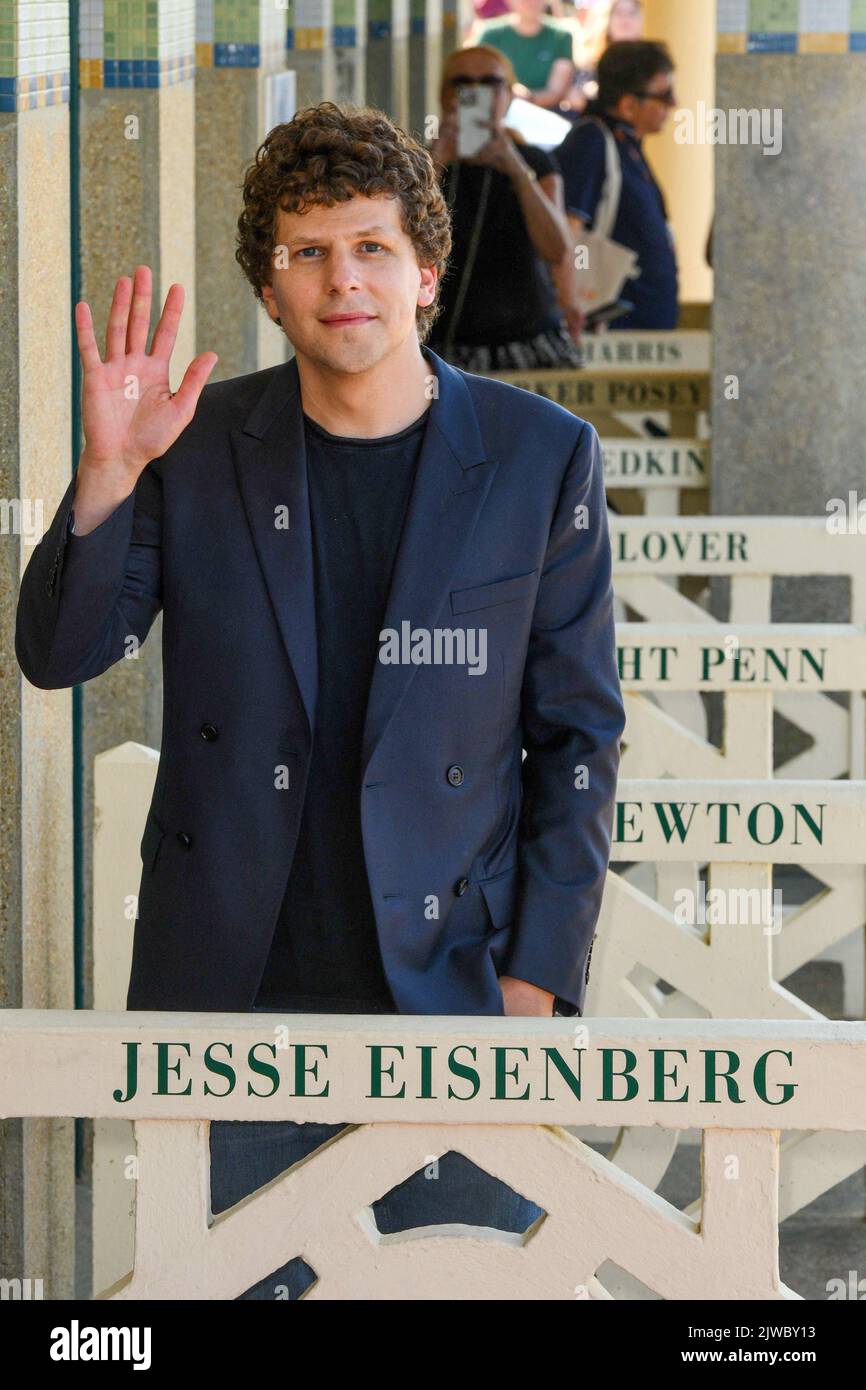 Jesse Eisenberg poses during the unveiling of his dedicated beach ...