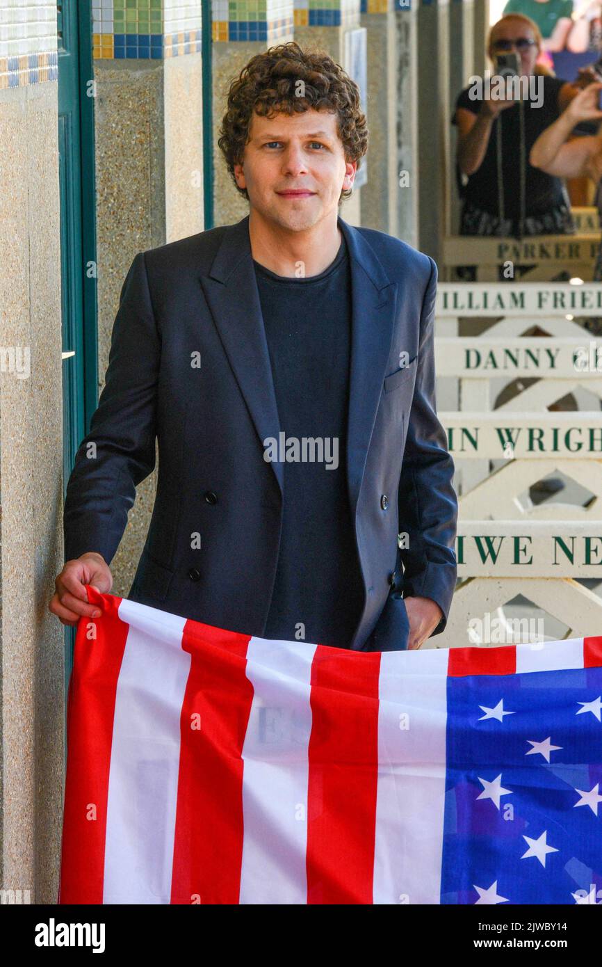 Jesse Eisenberg poses during the unveiling of his dedicated beach ...