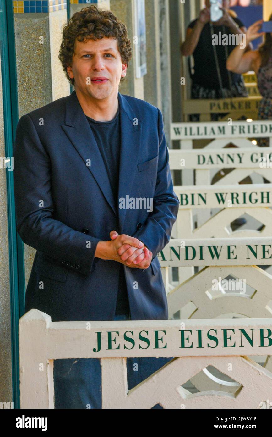 Jesse Eisenberg poses during the unveiling of his dedicated beach ...