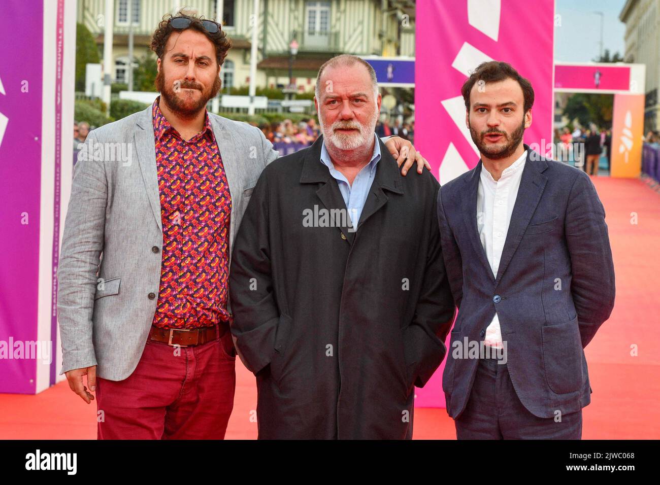 Bruno Icher, Jeremy Leroux, Niels Andersen and a guest arrive at the screening of "Armageddon ...