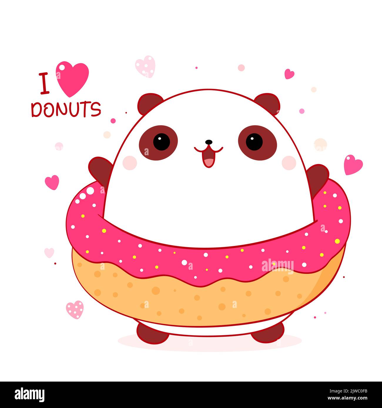 Cute little panda with donut. Square card with lovely fat panda and ...