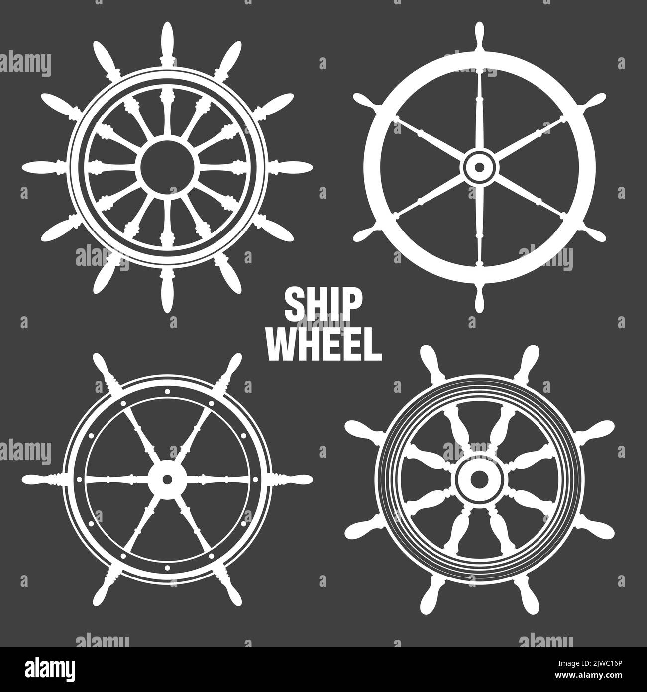 Collection of white vintage steering wheels. Ship, yacht retro wheel ...