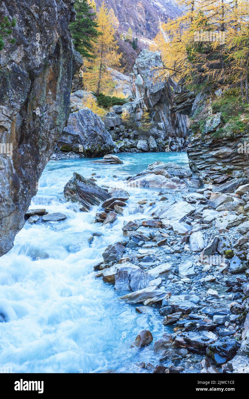 Rapid mountain river through a ravine Stock Photo - Alamy