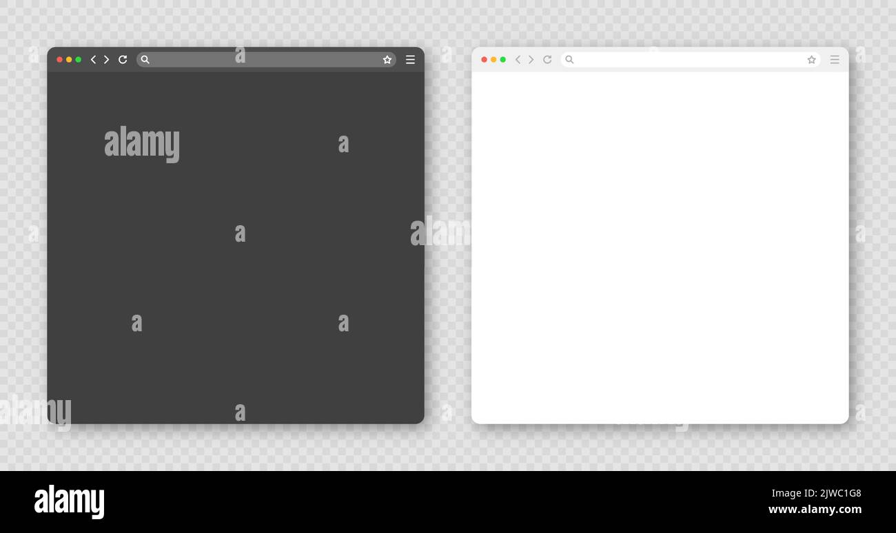 Blank web browser window with toolbar and search field. Modern website, internet page in flat ...