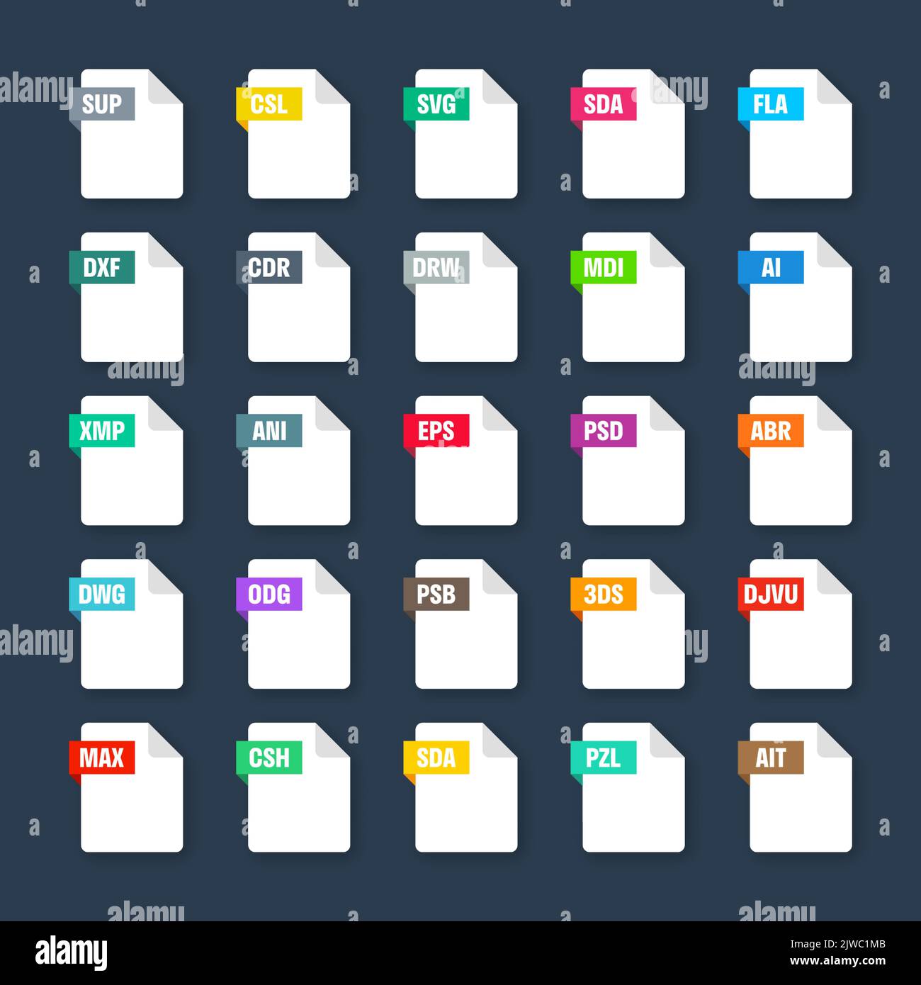 Common system file formats. Document types and extensions. Flat style ...