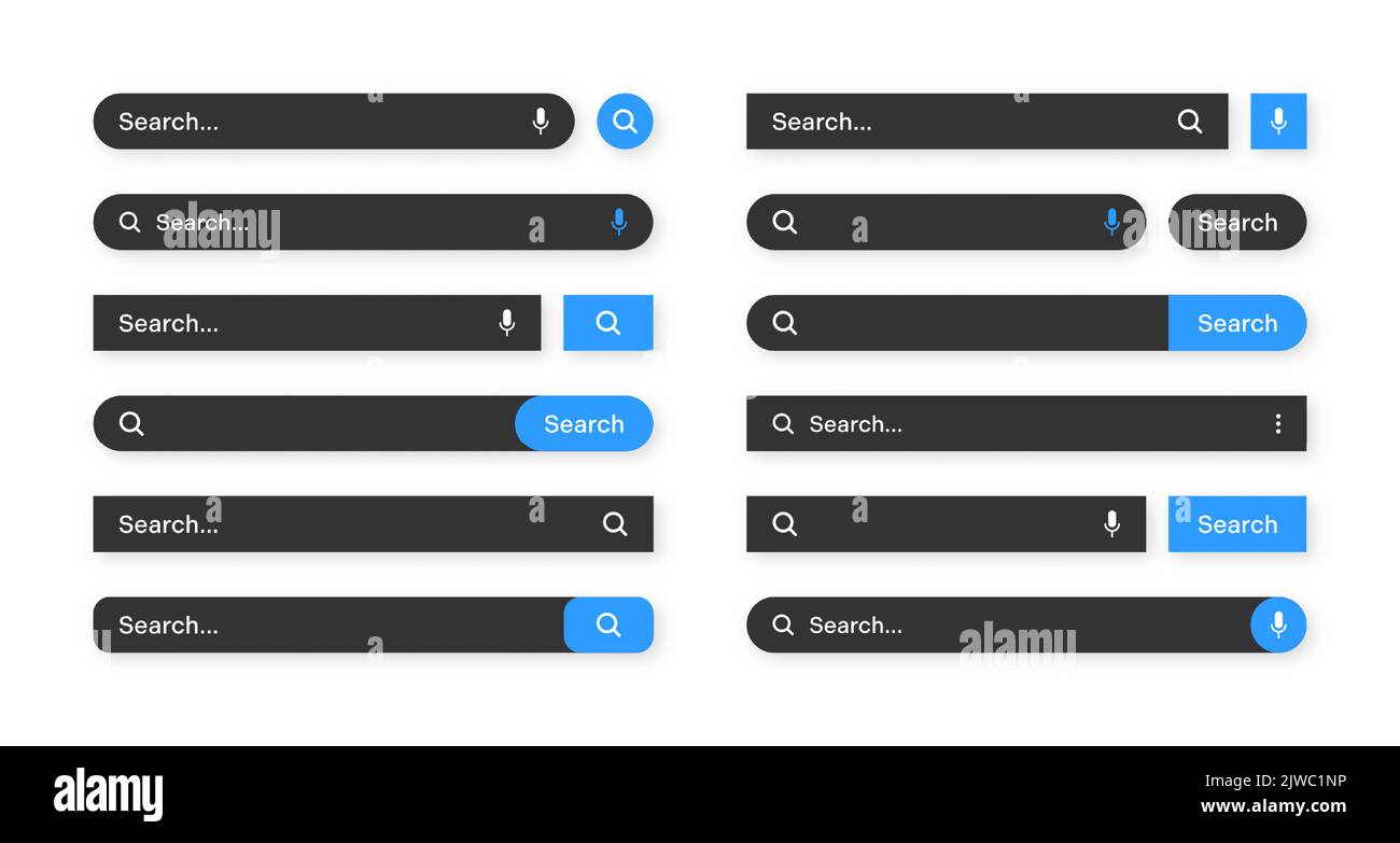 Various search bar templates, dark mode. Internet browser engine with ...