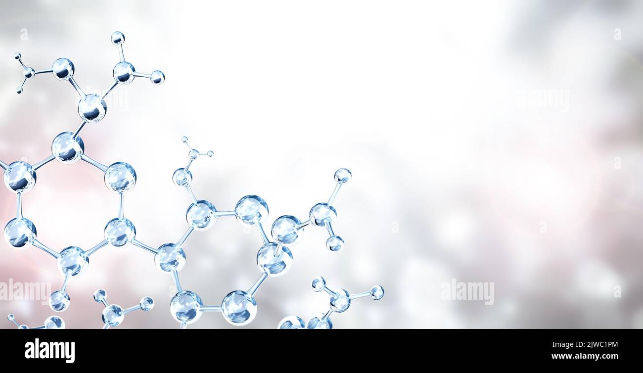 Horizontal banner with model of abstract molecular structure ...