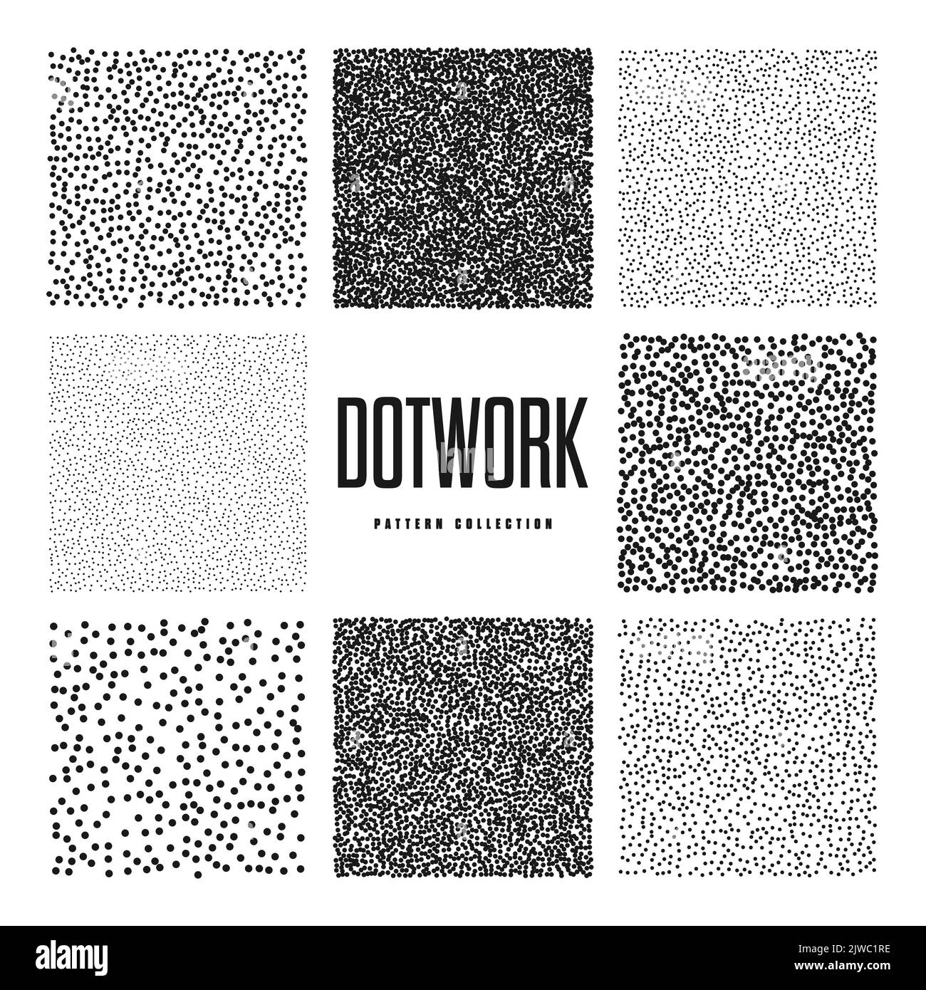 Square shaped dotted objects, stipple elements. Stippling, dotwork ...