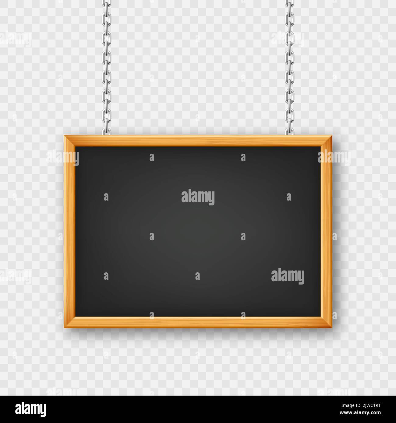 Signboard in a wooden frame hanging on a metal chain. Restaurant menu ...