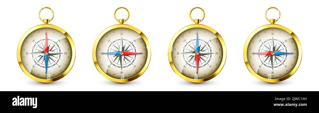 Realistic golden vintage compass with marine wind rose and cardinal ...