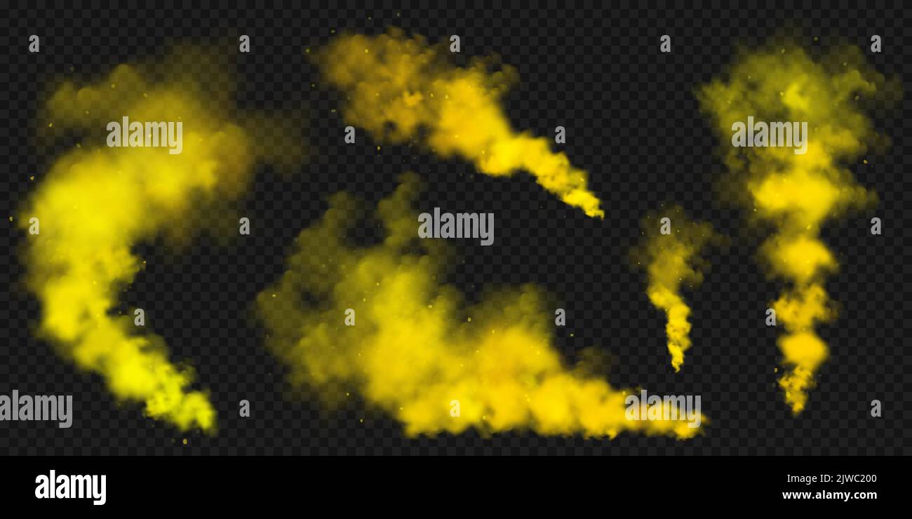 Realistic yellow colorful smoke clouds, mist effect. Colored fog on ...