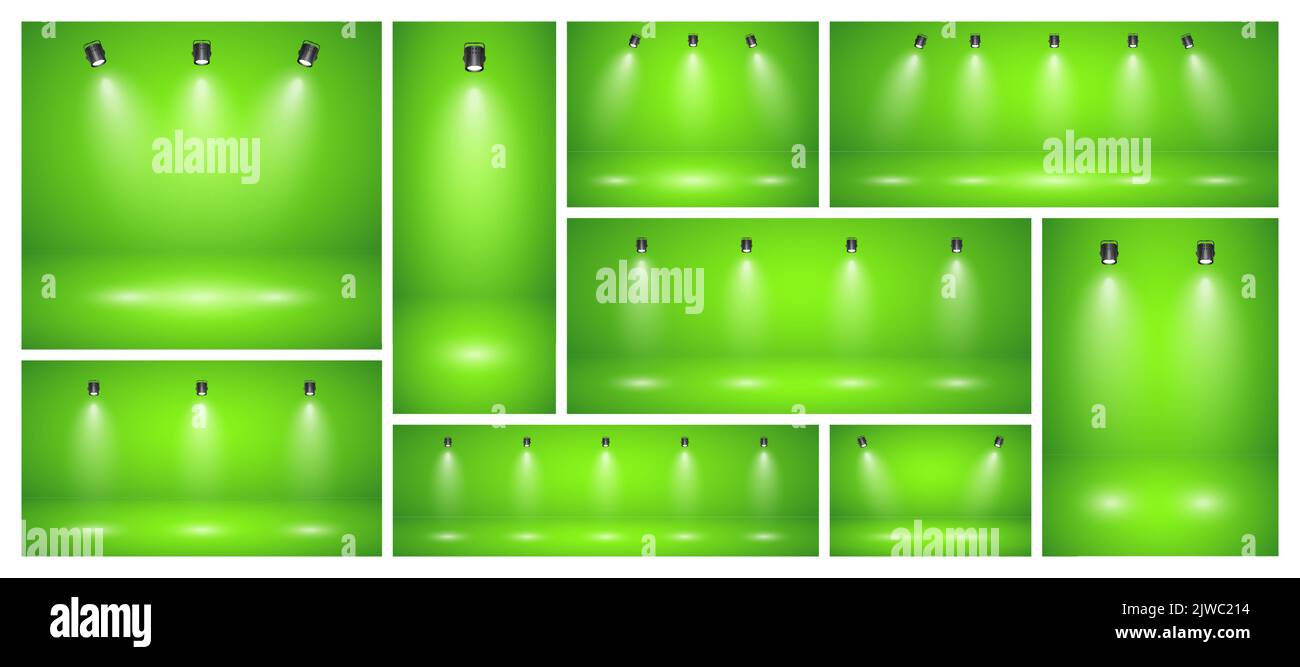 Empty green studio abstract backgrounds with spotlights. Product ...