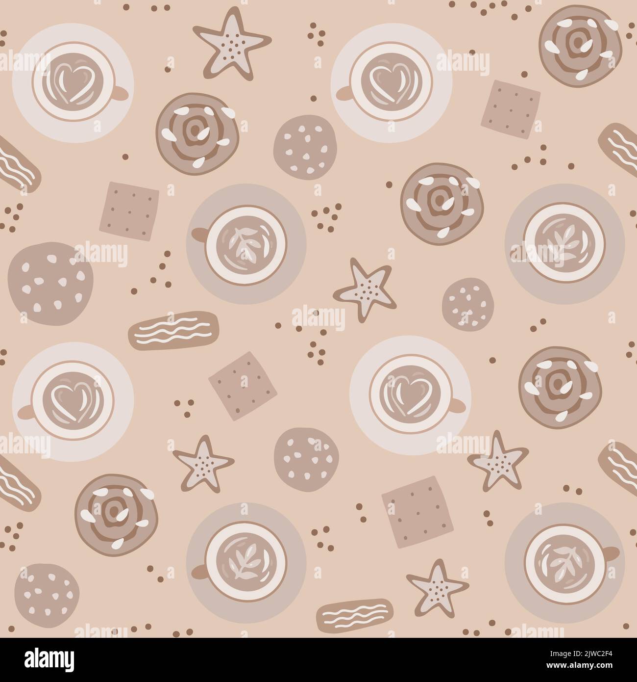 Coffee break pattern. Monochromatic seamless background. Hand drawn ...
