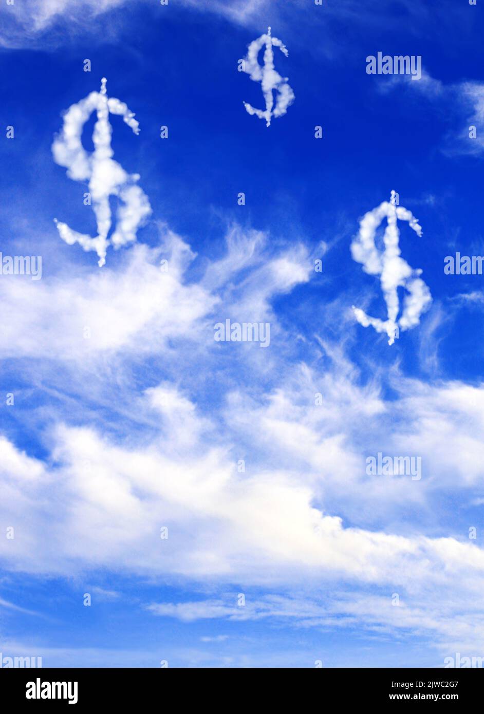 Money making. US dollar signs in the clouds. Clouds shaped as USA ...