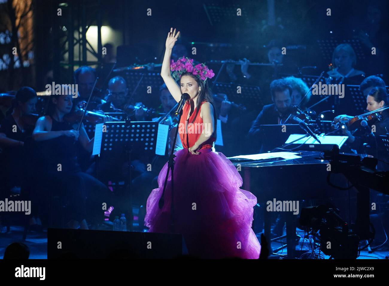 ISTANBUL, TURKEY - JUNE 12, 2022: Turkish singer Karsu Donmez concert ...