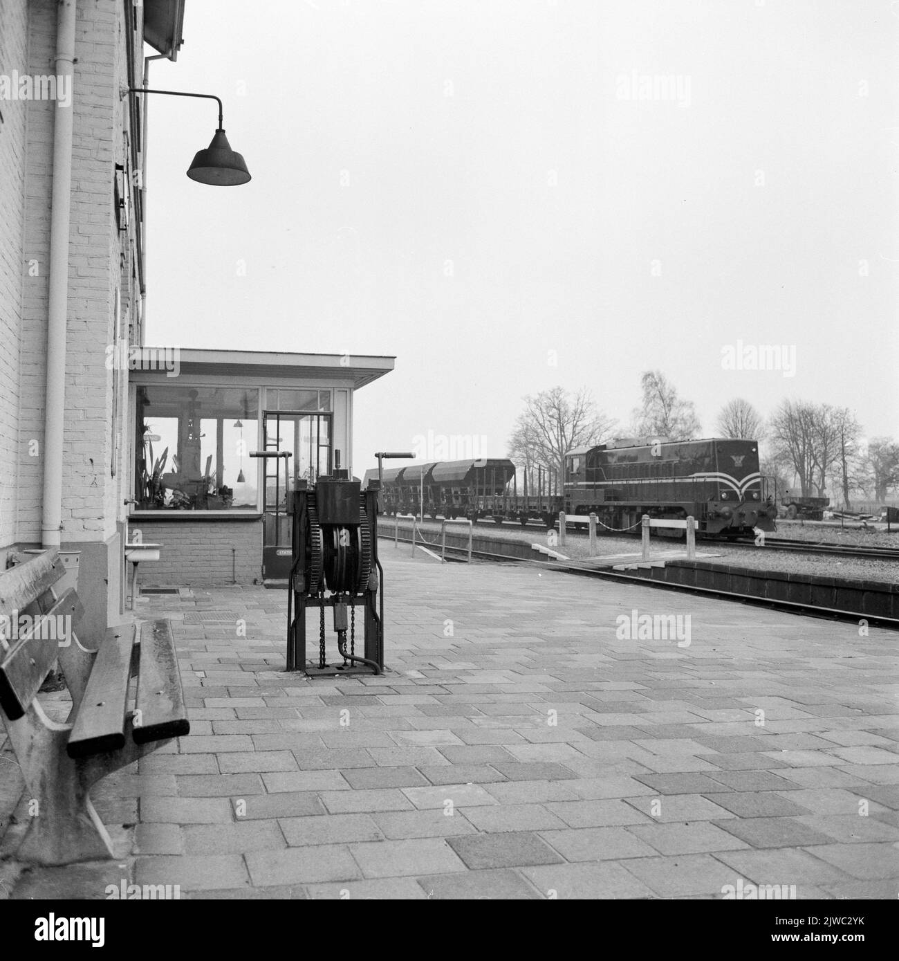 View of the platform of the N.S. station Ruurlo in Ruurlo with the post ...