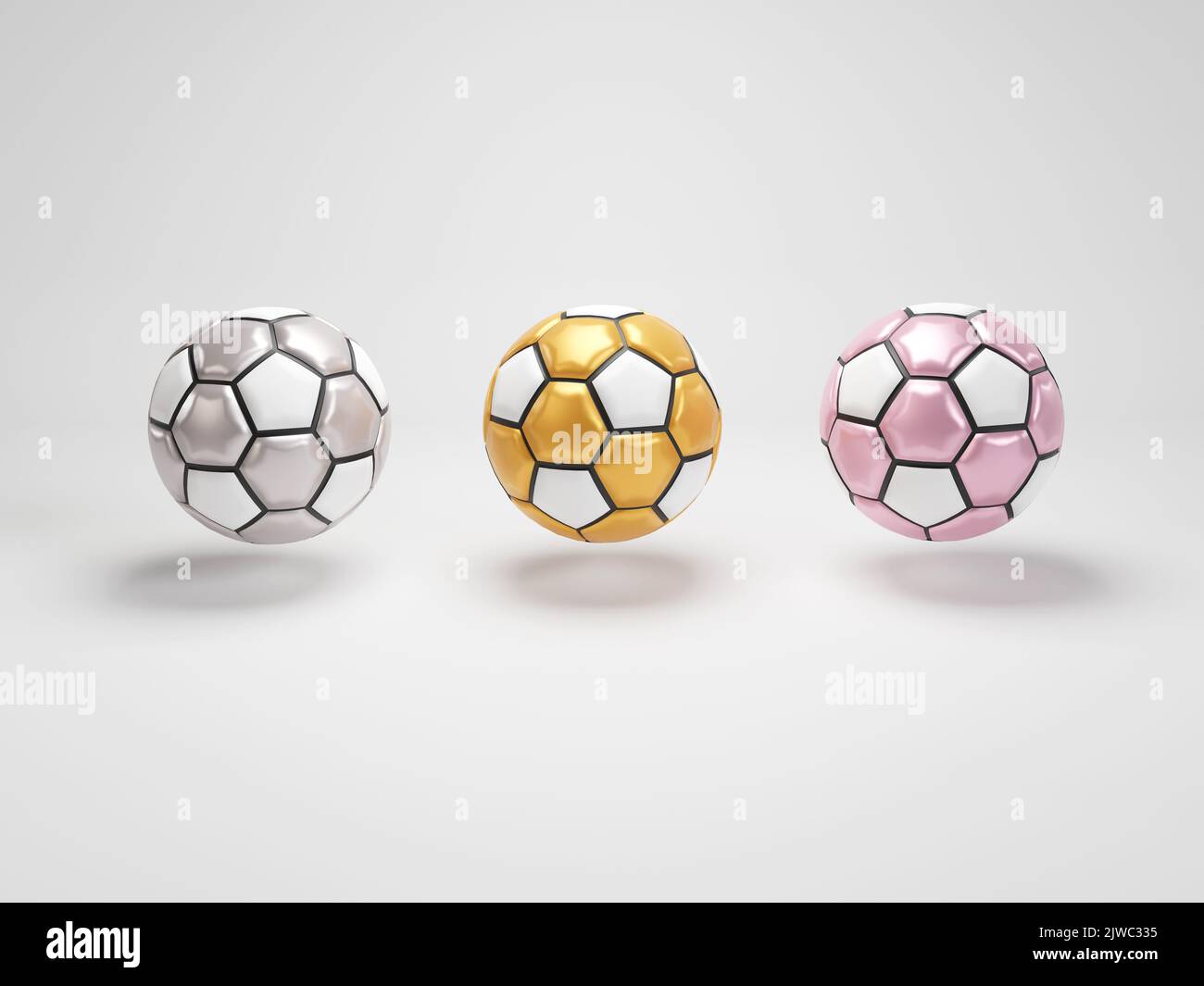 Set of colored soccer ball on white background. 3D Rendering. Colorful ...