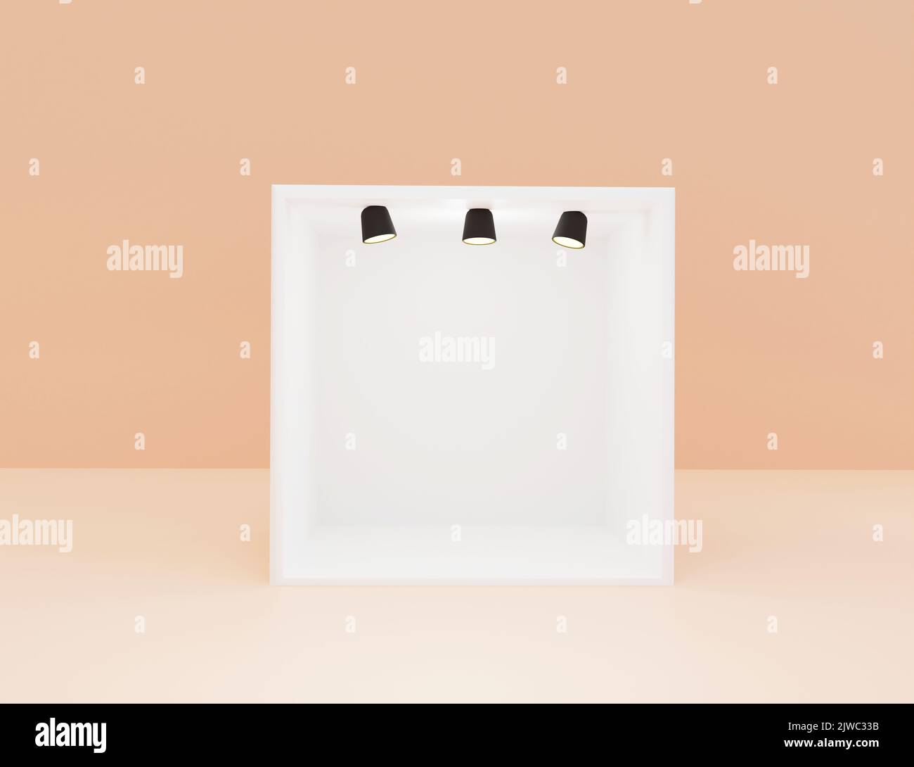 Simple white box to show products. Stage showcase on beige background ...