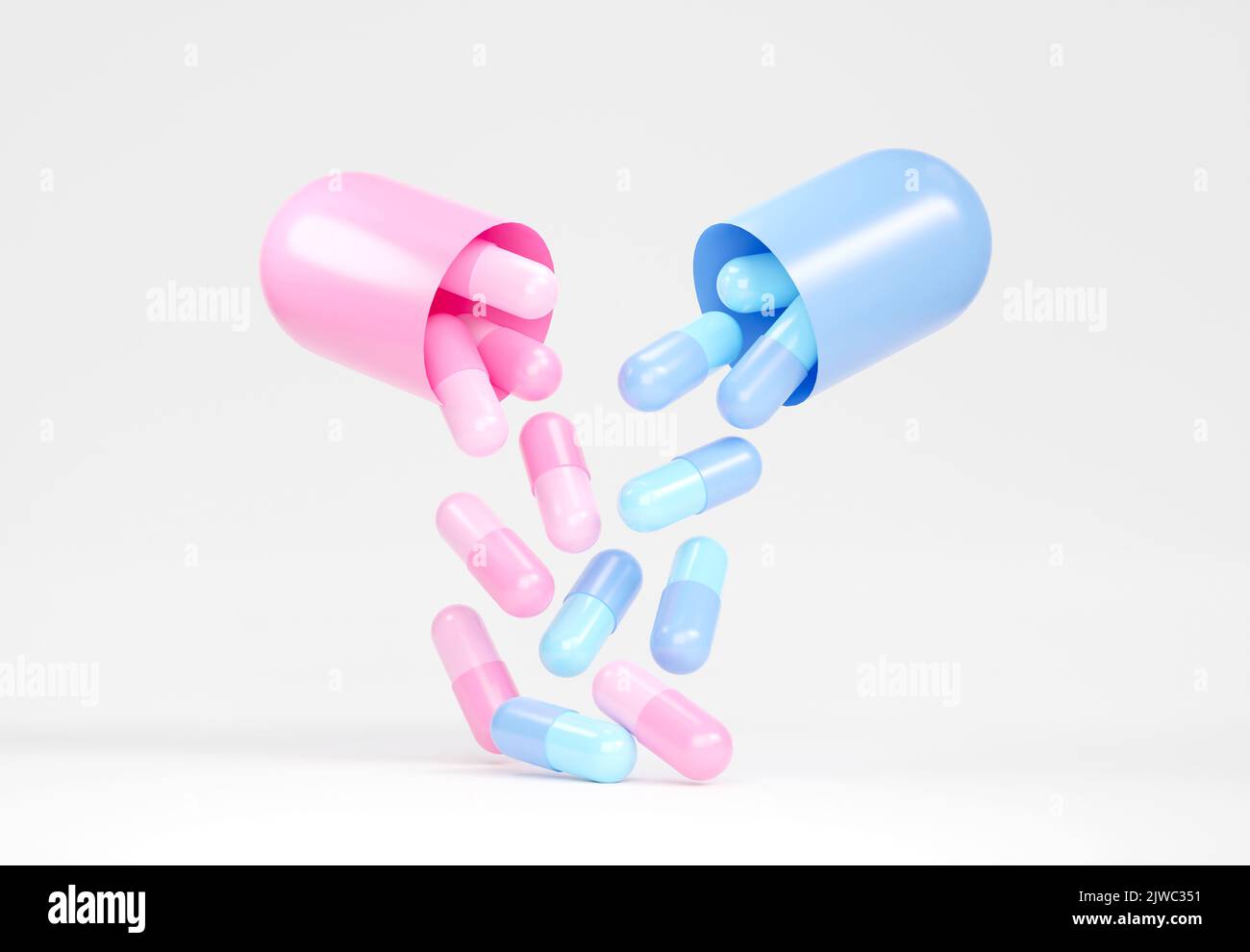 Pastel color Medicine Pills. Pink and Blue Pills flying down out of ...