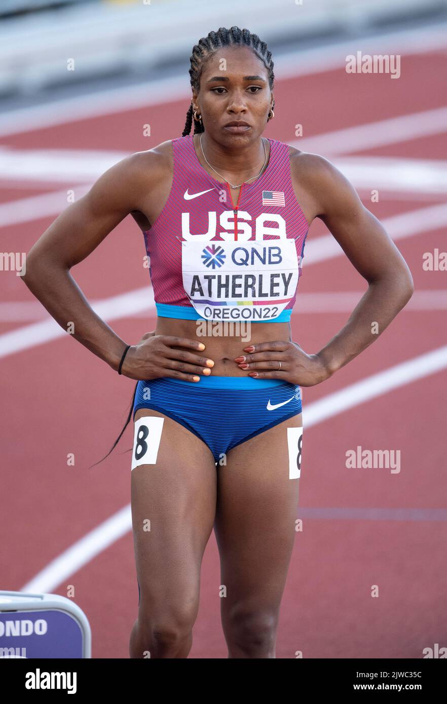 Michelle Atherley of the USA competing in the 800m Heptathlon at the ...