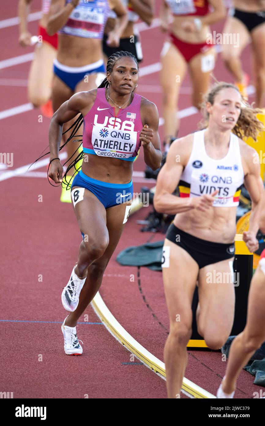 Michelle Atherley of the USA competing in the 800m Heptathlon at the ...