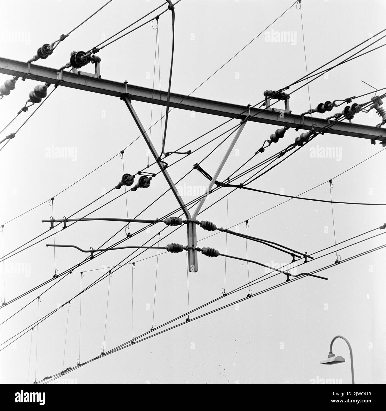 Detail of the overhead line of the railway line at Houten: Wire ...