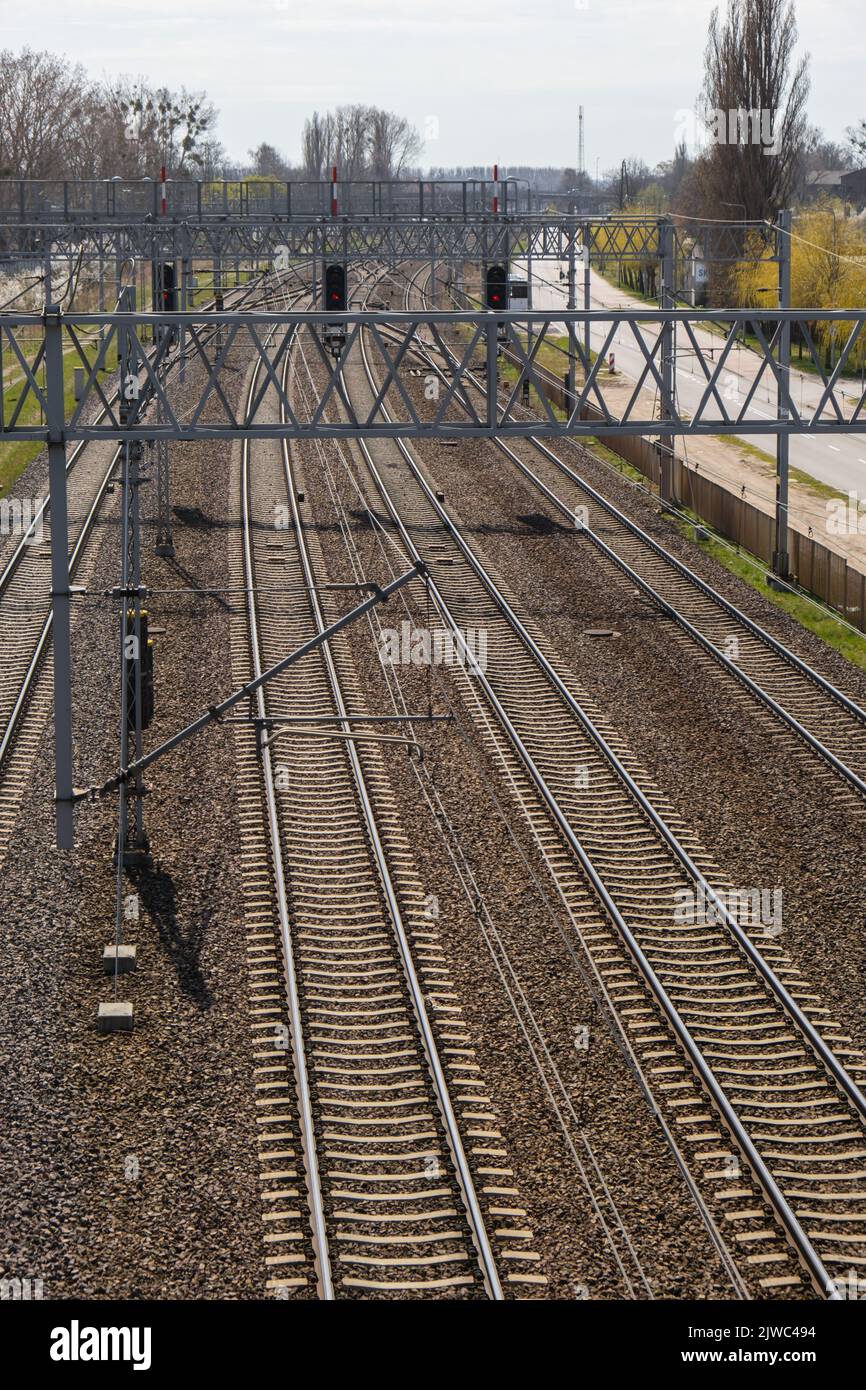 Railway station from above. Reconstructed modern railway infrastructure ...