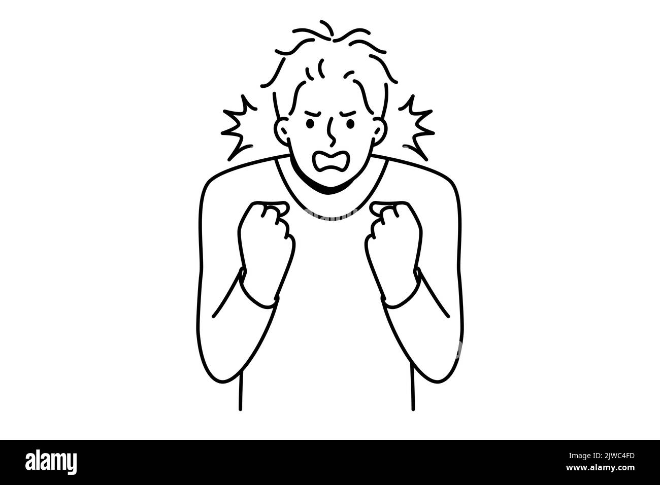 Furious young man clench fists struggle with madness or panic. Angry ...
