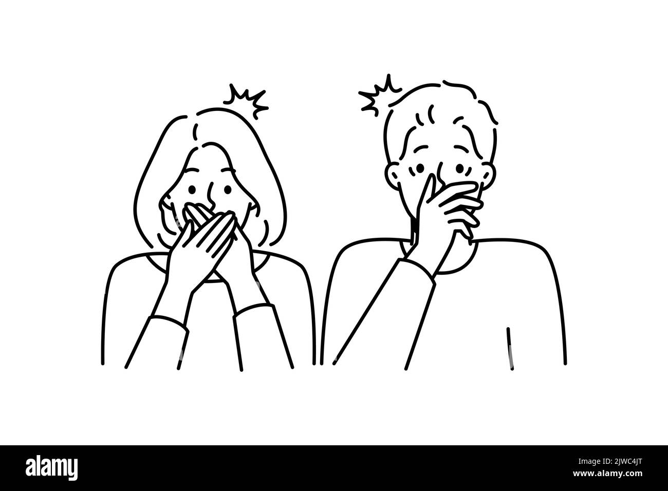 Shocked Couple Cover Mouth Stunned By Unbelievable News Amazed Man And