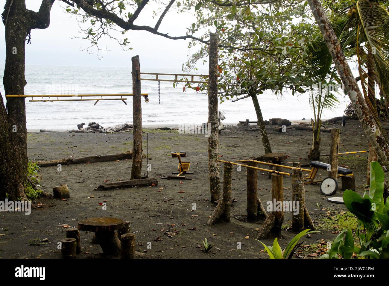 The wooden structures on the sandy beach in the resort Stock Photo - Alamy