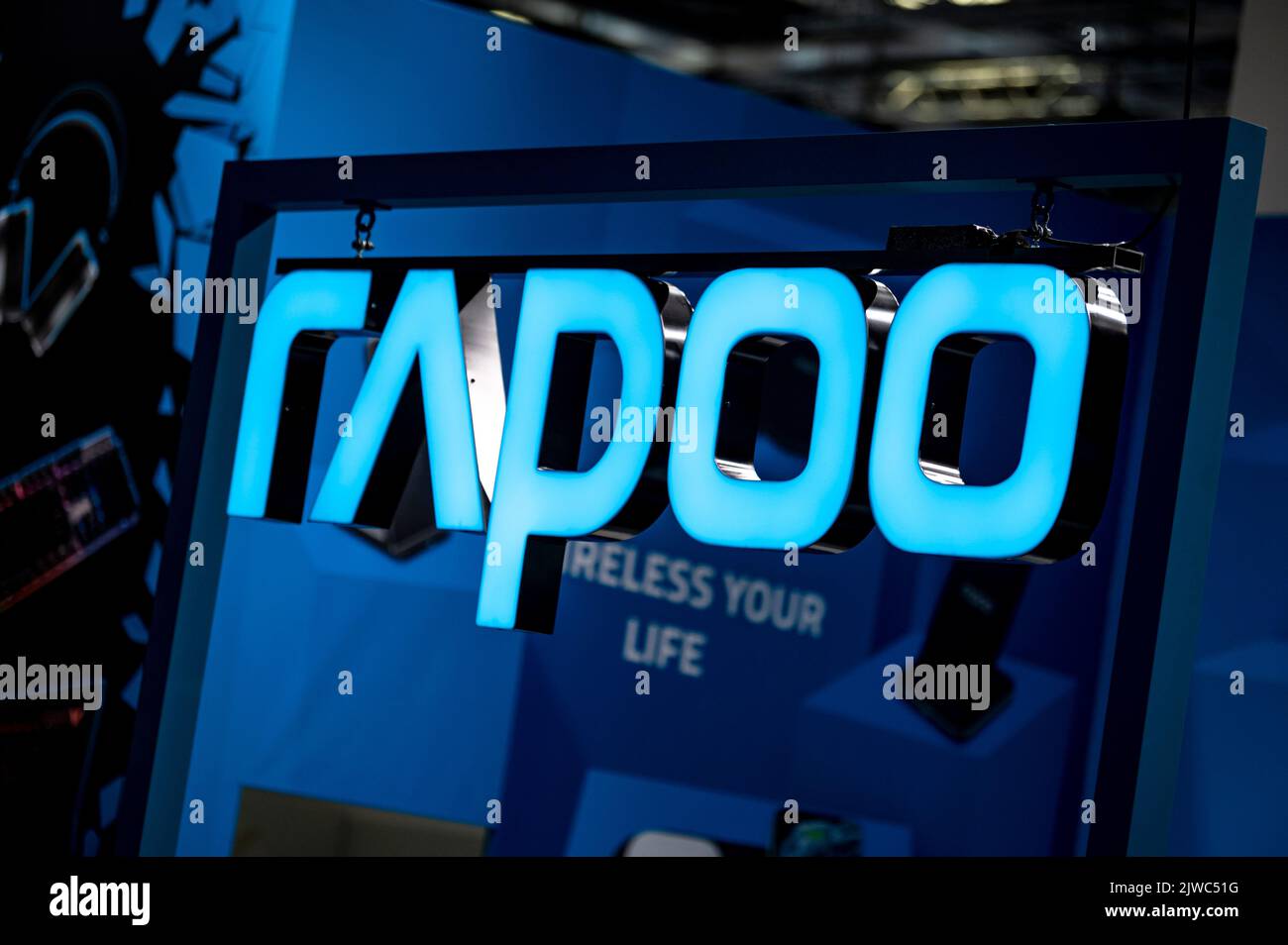 Berlin, Germany. 01st Sep, 2022. The rapoo logo at the IFA electronics ...