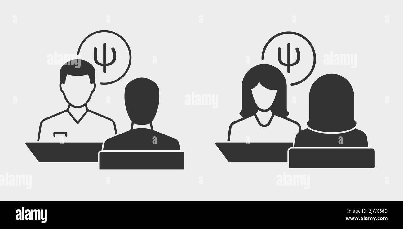 Psychologist and patient vector icons isolated on white background ...