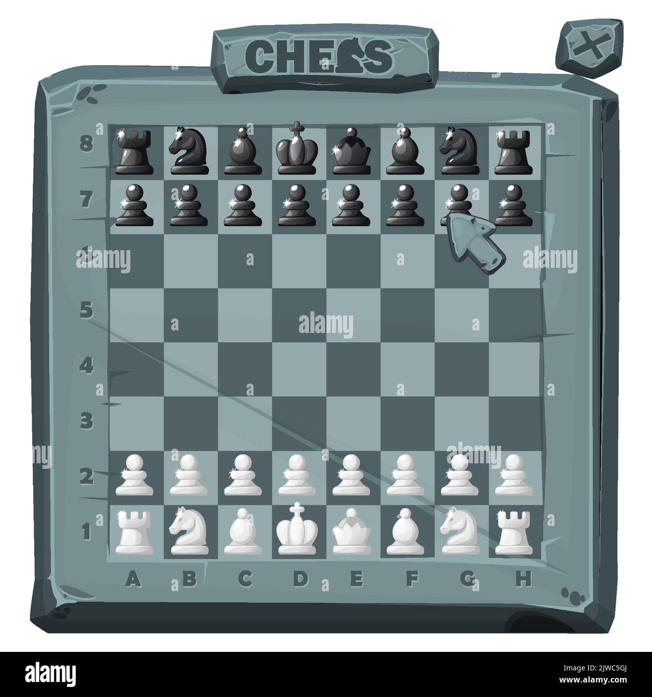 Stone Chess board and set chess figures for 2D game UI Stock Vector ...
