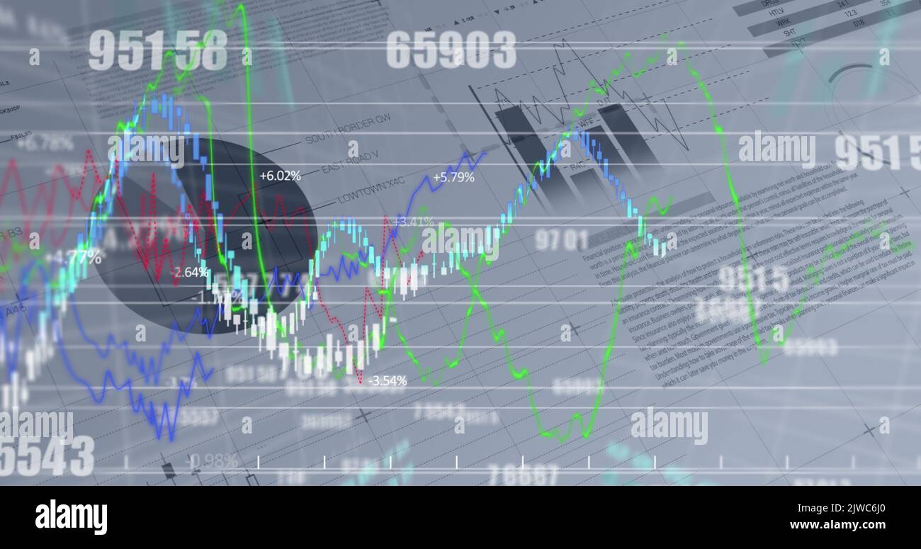 Image of graphs and financial data over grey background Stock Photo - Alamy