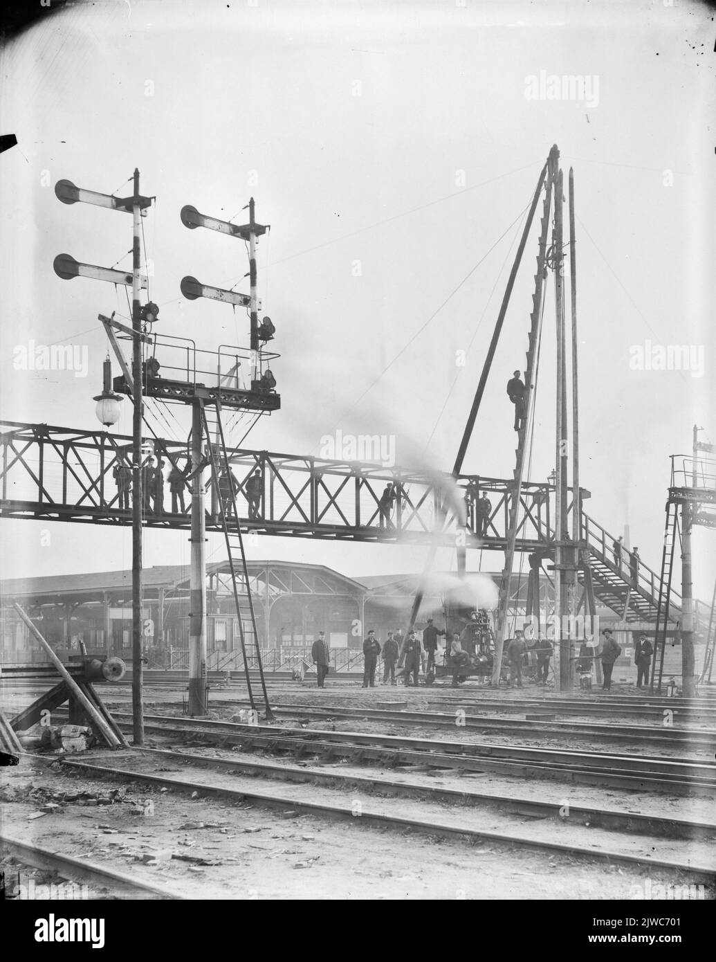 View of a part of the iron auxiliary foot bridge over the tracks at the ...