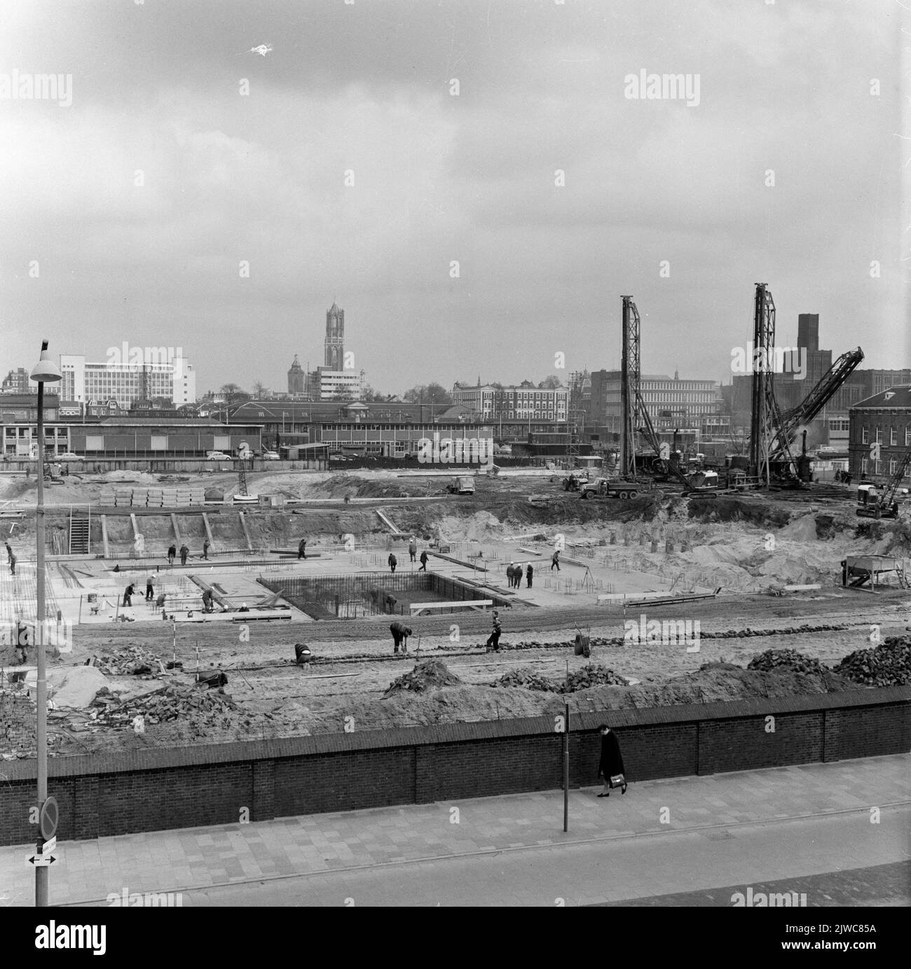 View of the piling work for the construction of the Beatrix building of ...