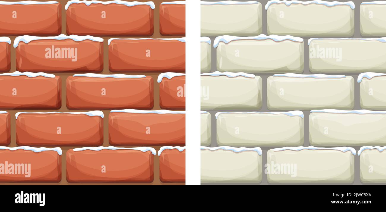 Brick wall with snow, stone bricks, rock surface in cartoon style ...