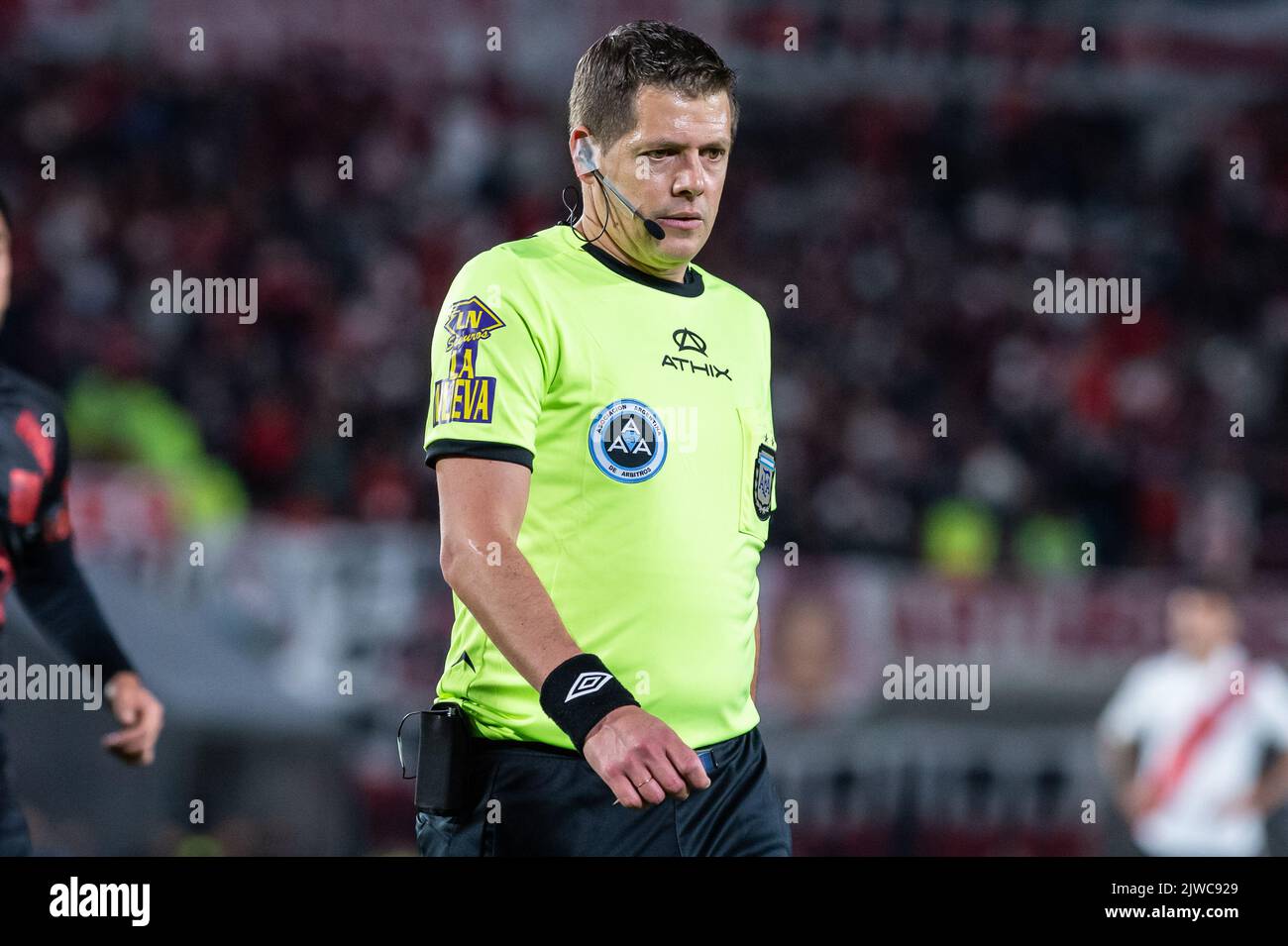 Referee German Delfino gestures during a match between River Plate and ...