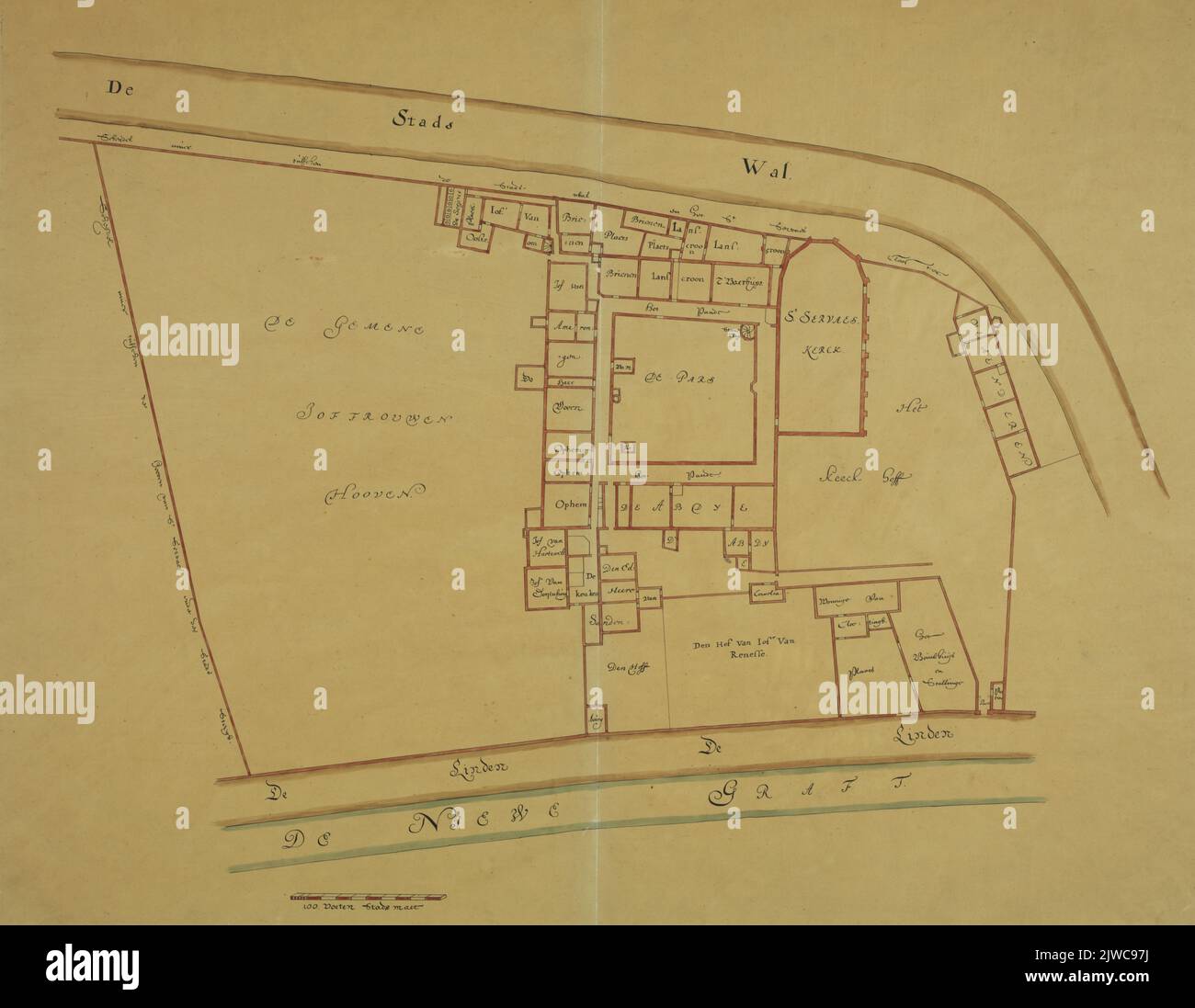 Map of the demolished building complex of the St. Servaas Abbey ...