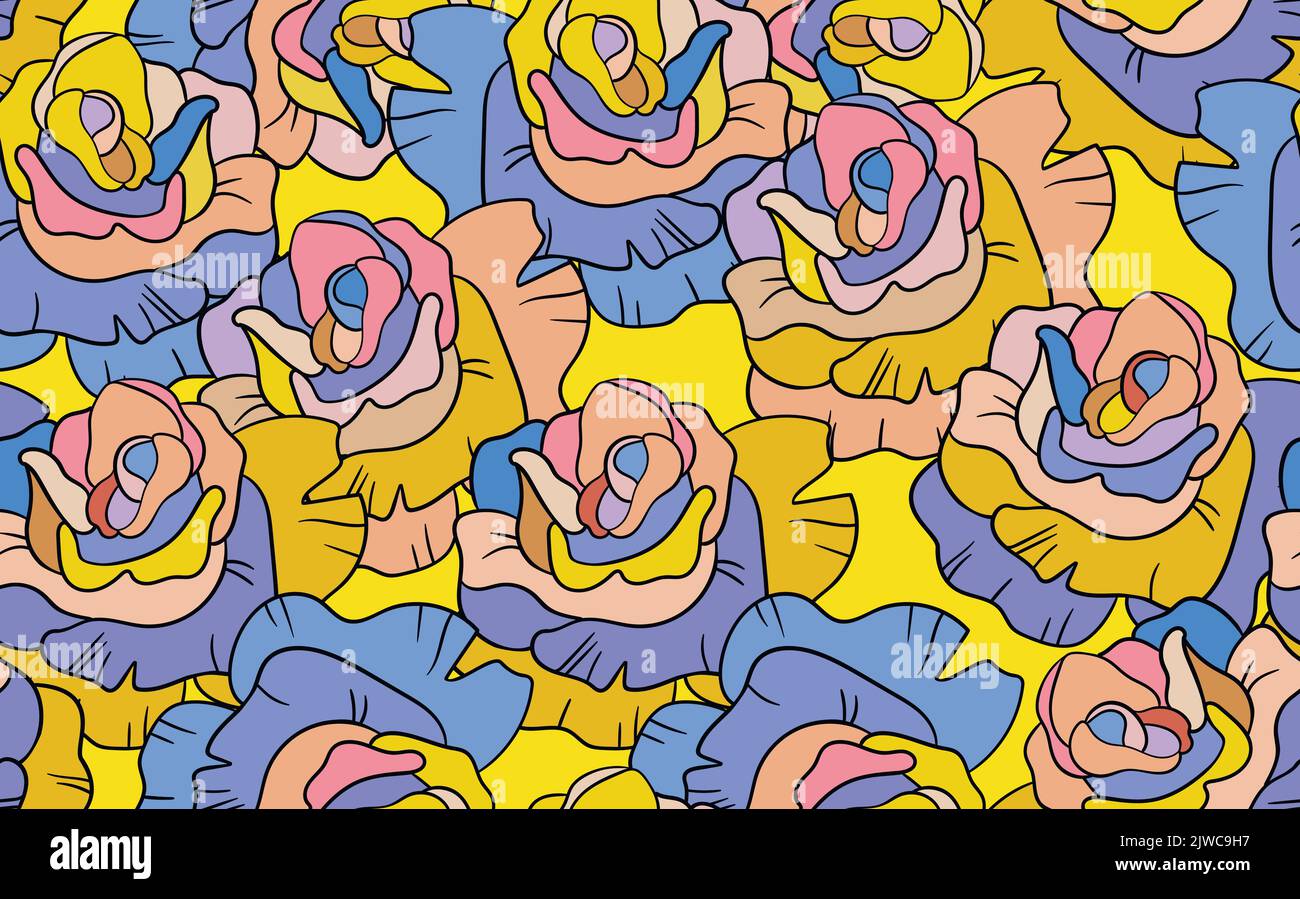 Spring colorful vector illustration with blue roses. Cartoon style ...