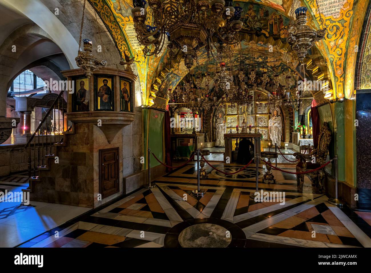 View of the calvary aka Golgotha - the place inside of the Church of ...