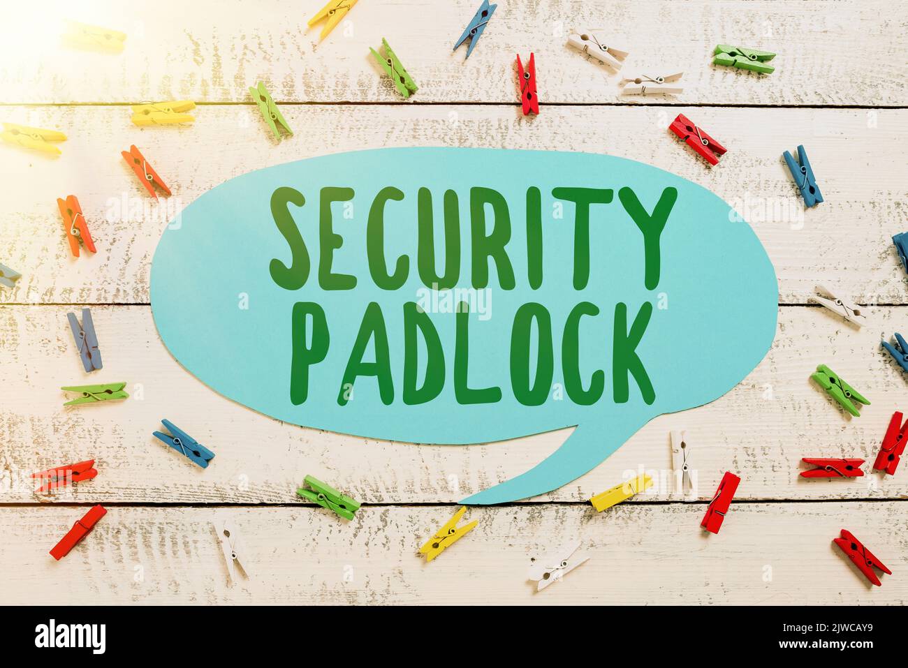 Text caption presenting Security Padlockhardened steel body and double ...