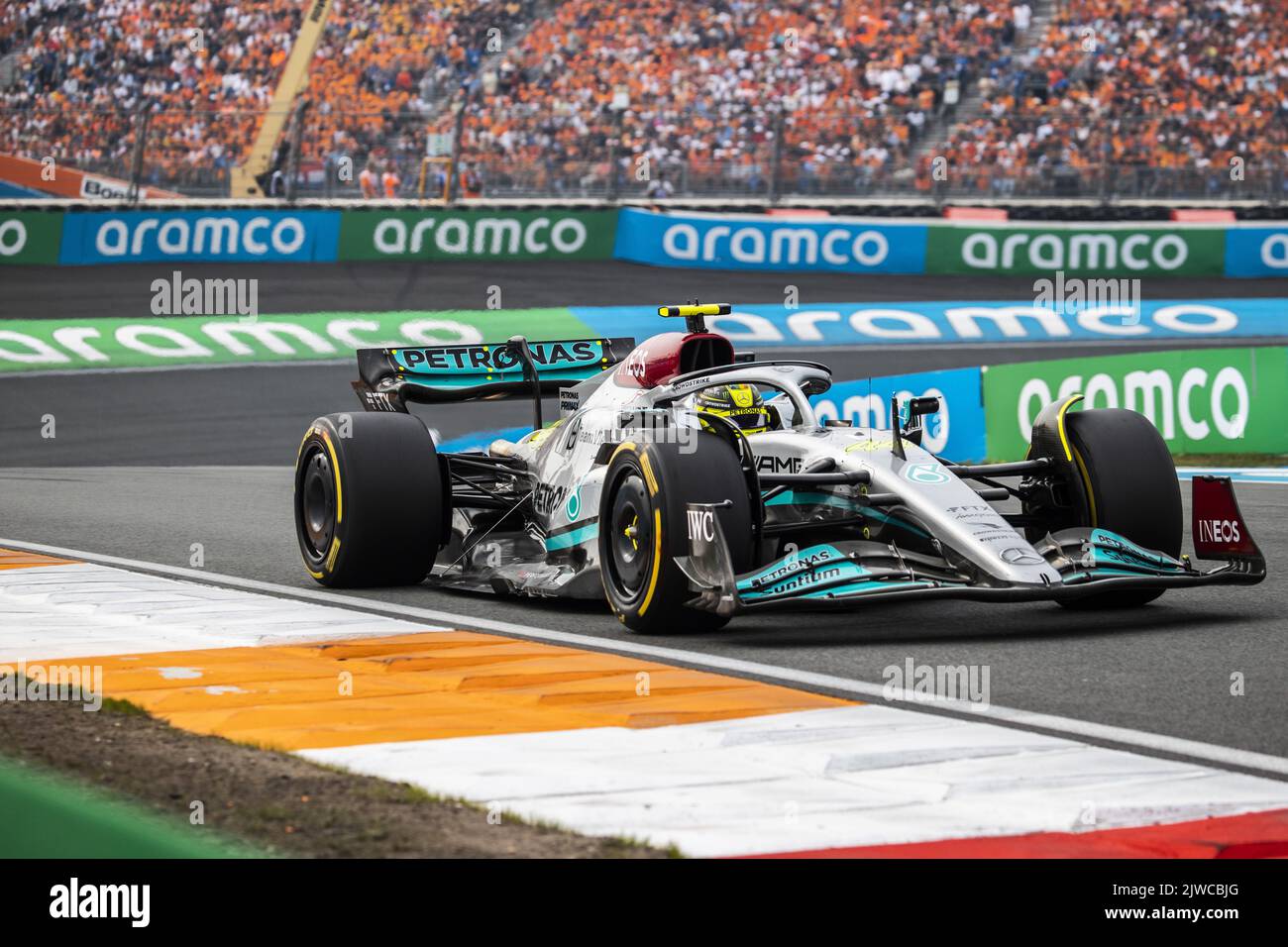 ZANDVOORT - Lewis Hamilton (44) driving the Mercedes W13 during the F1 ...