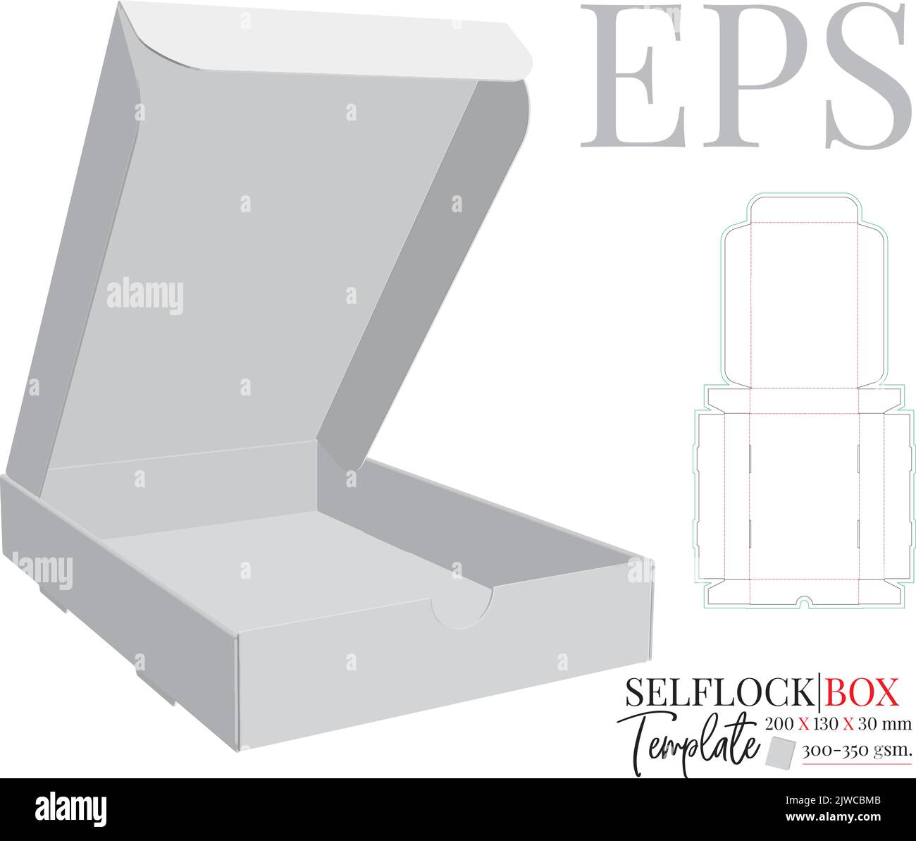 Open box template, vector with die cut, laser cut layers. Self lock ...