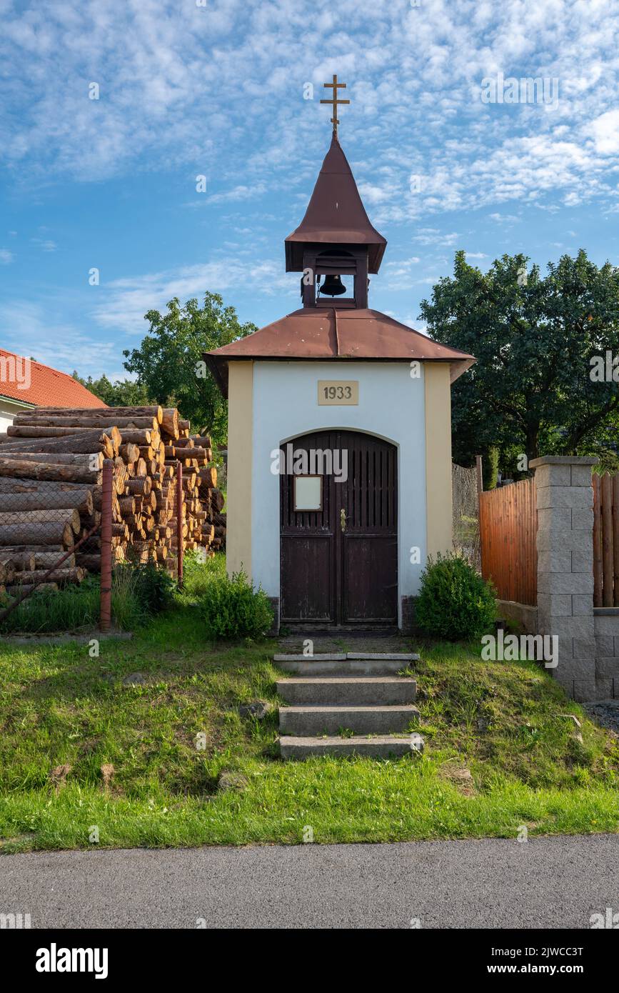 Small countryside chapel with a bell in Czech village of Oseč, Brdy ...
